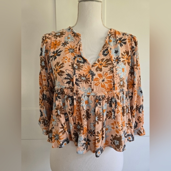 SO | Tops | Floral Boho Womens Top Orange And Brown | Poshmark